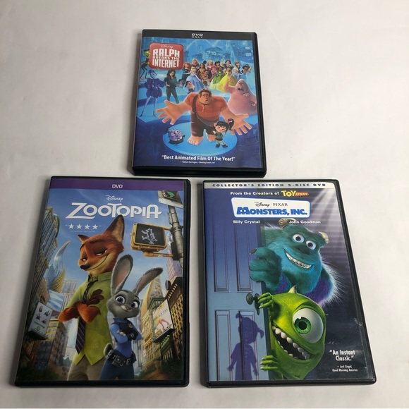 Disney | Media | Lot Of 3 Disney Animation Dvds Zootopia Monsters Inc ...